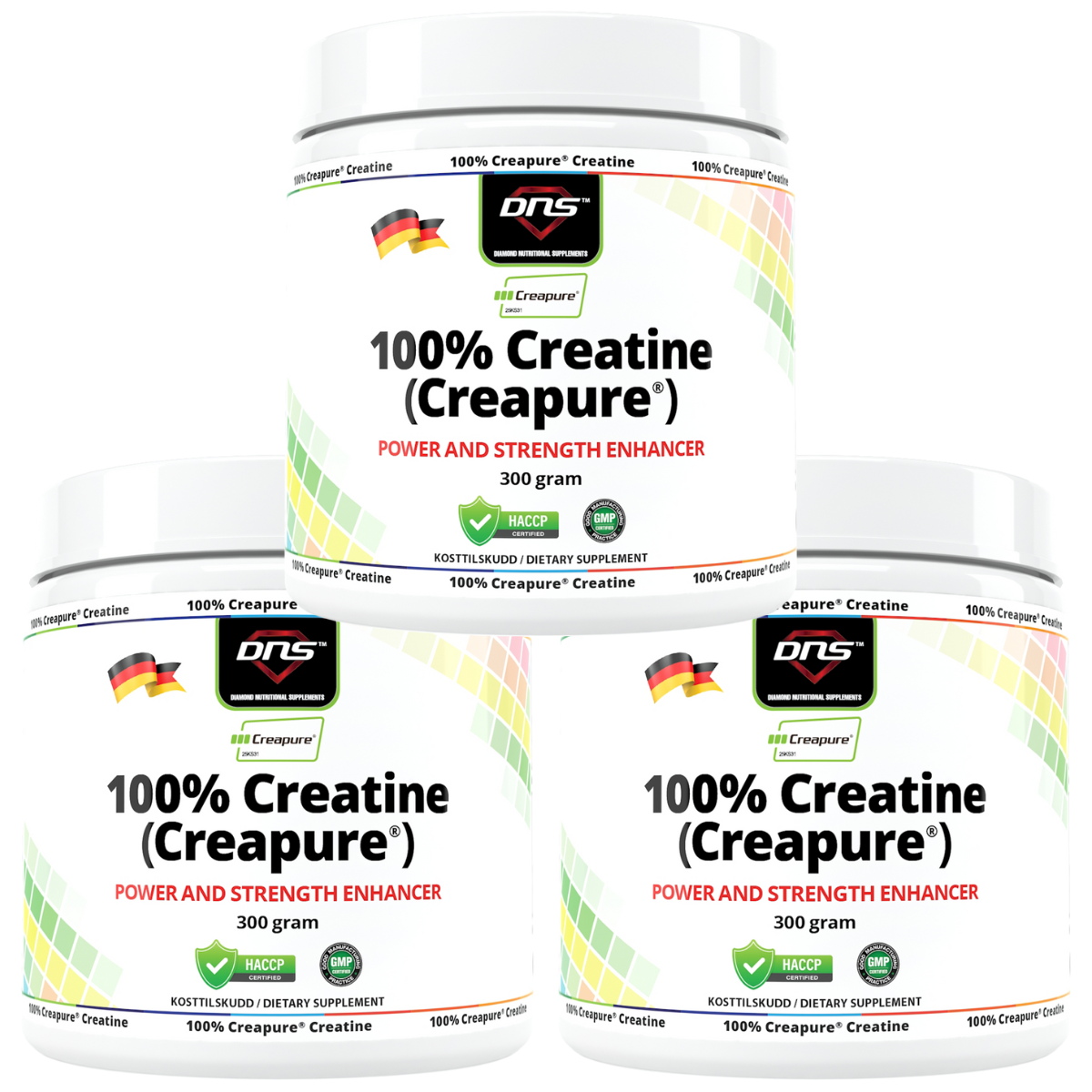 3-pack 100% Creapure® Creatine Powder - 3 x 300 gram | Kost1